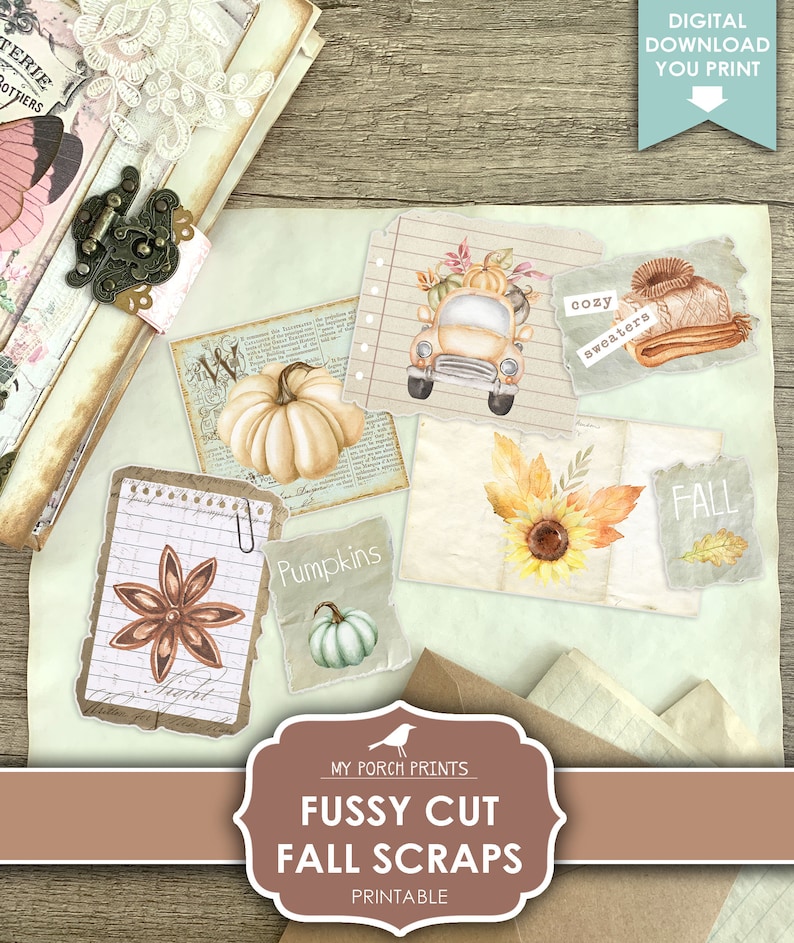 Fussy Cut Fall Scraps, Autumn, Note, Junk Journal, Stickers, Bullet ...