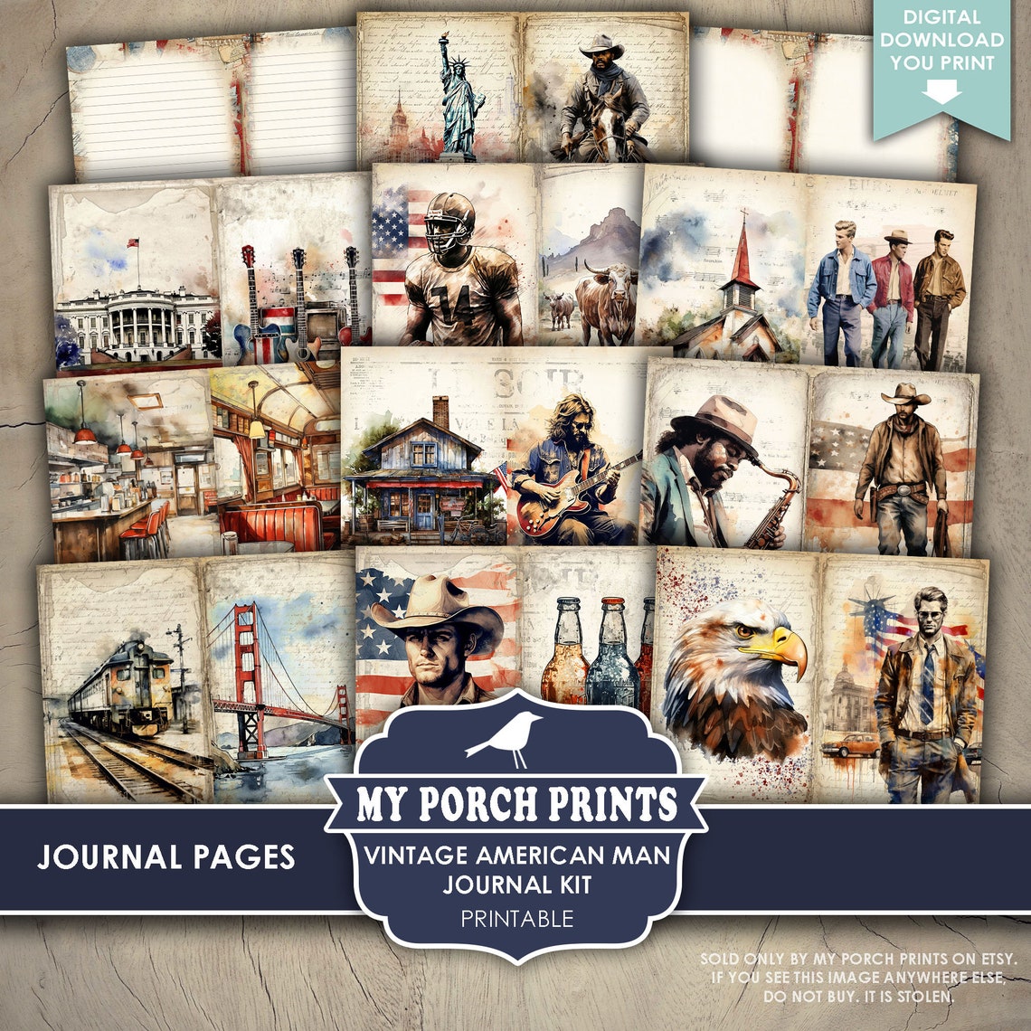 Vintage American Man Junk Journal Kit, Masculine, Patriotic, Grunge ...