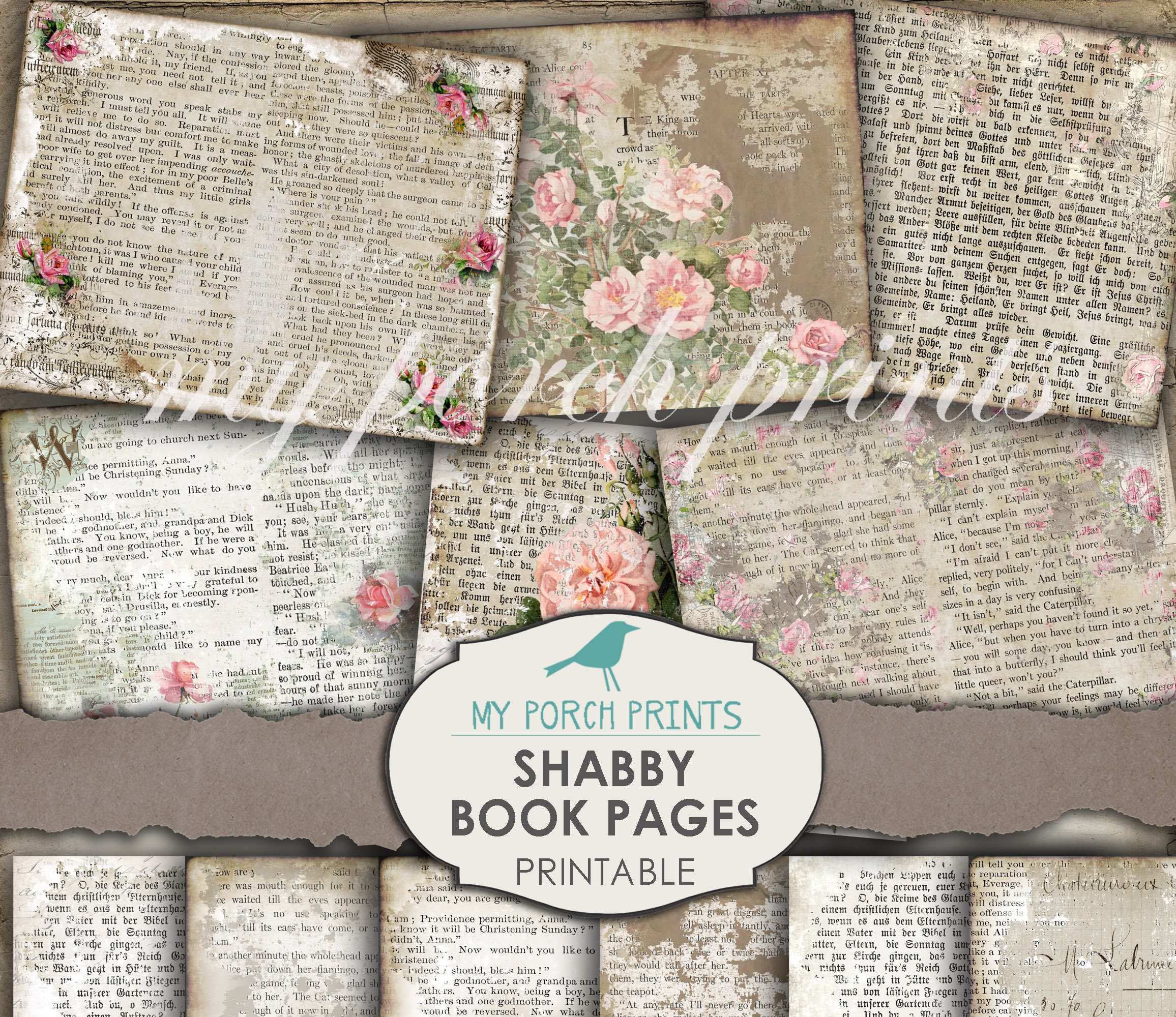 Paper & Party Supplies Shabby Roses Printable Paper Flowers Collage Sheet Vintage Junk Journal ...