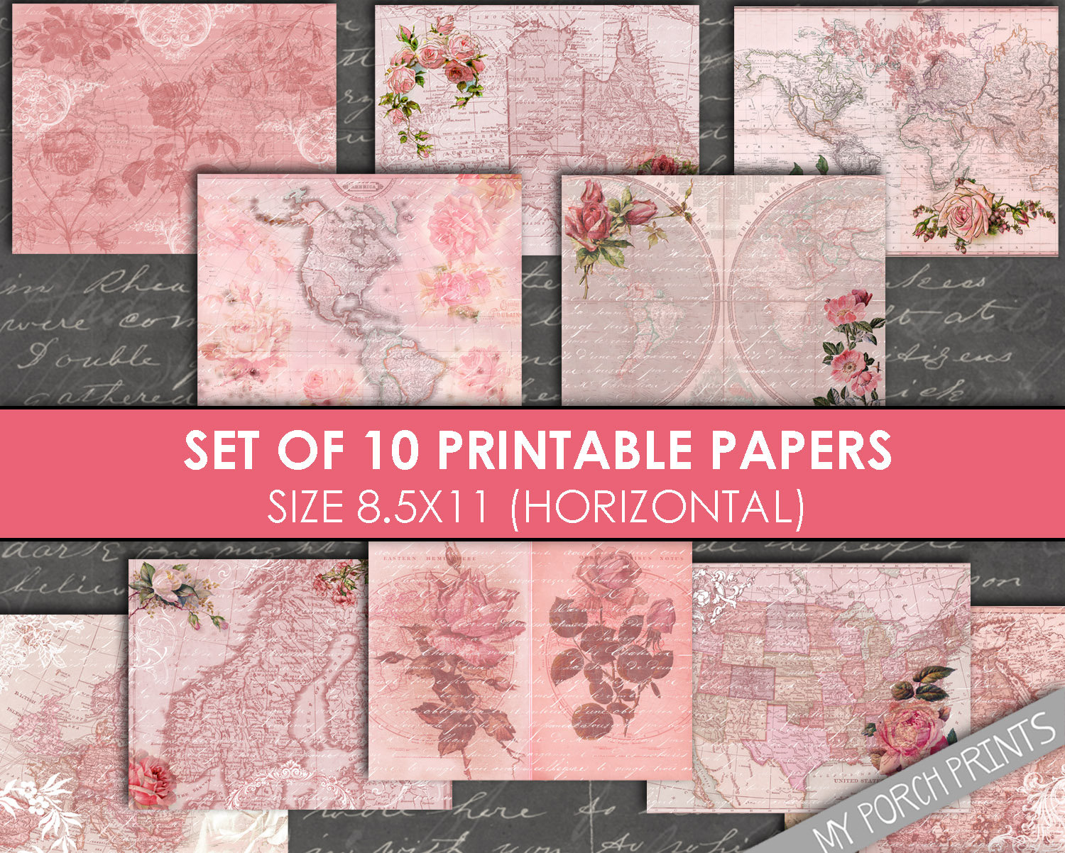 Junk Journal, Maps, Shabby, Pink, Romantic Maps, Printable Paper ...