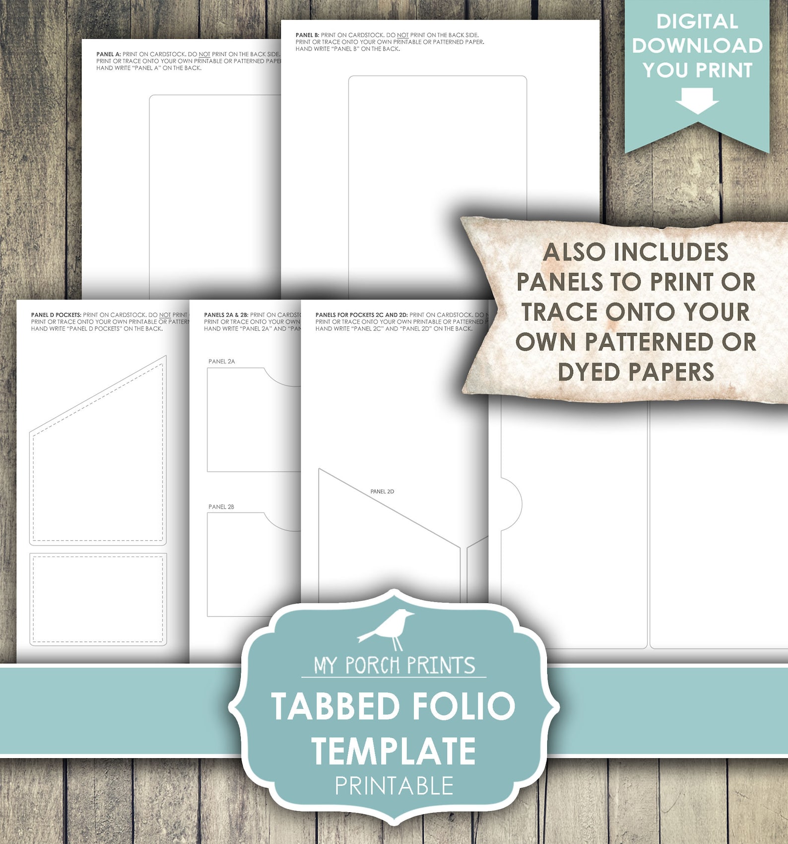 Tabbed Folio Template, Junk Journal, Vintage, Pocket, Folder, Craft Kit ...