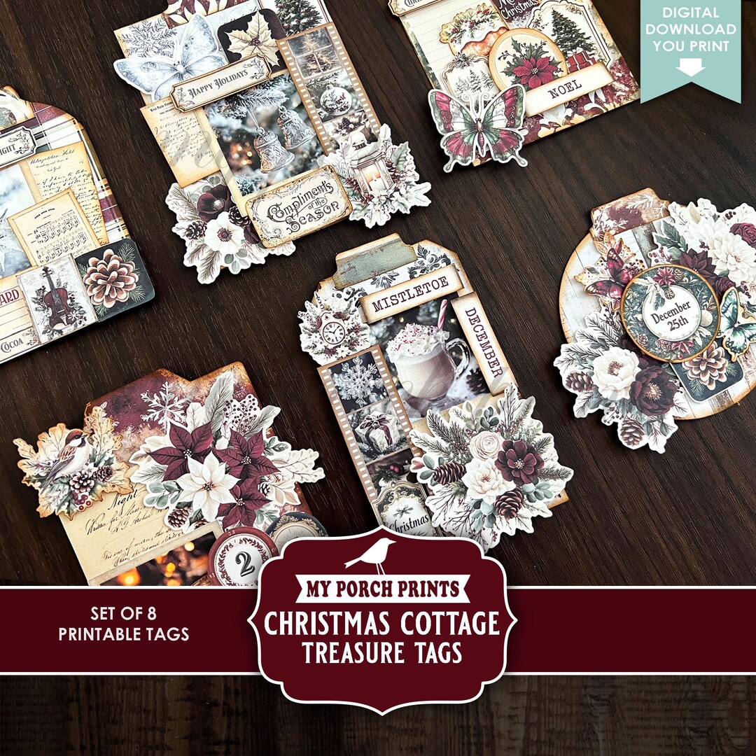Christmas Cottage Treasure Tags Kit, Junk Journal Fussy Cuts Winter ...