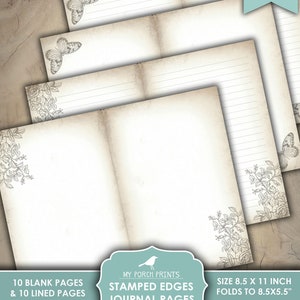 Junk Journal, Stamped Edges, Journal Pages, Plain, Blank, Lined, Ruled ...