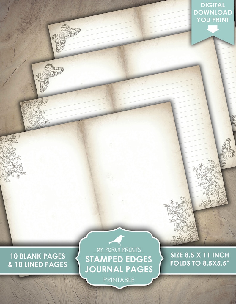 Junk Journal, Stamped Edges, Journal Pages, Plain, Blank, Lined, Ruled ...