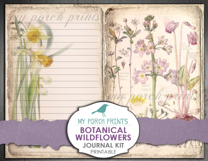 Botanical Wildflowers, Junk Journal Kit, Pages, Papers, Ephemera ...