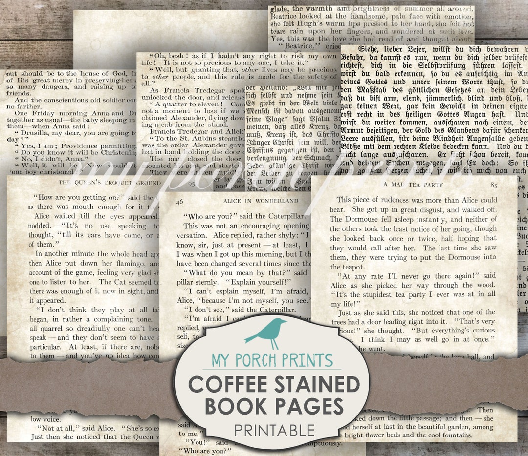 Coffee Stained Book Pages, Printable Paper, Journal Pages, Junk Journal ...