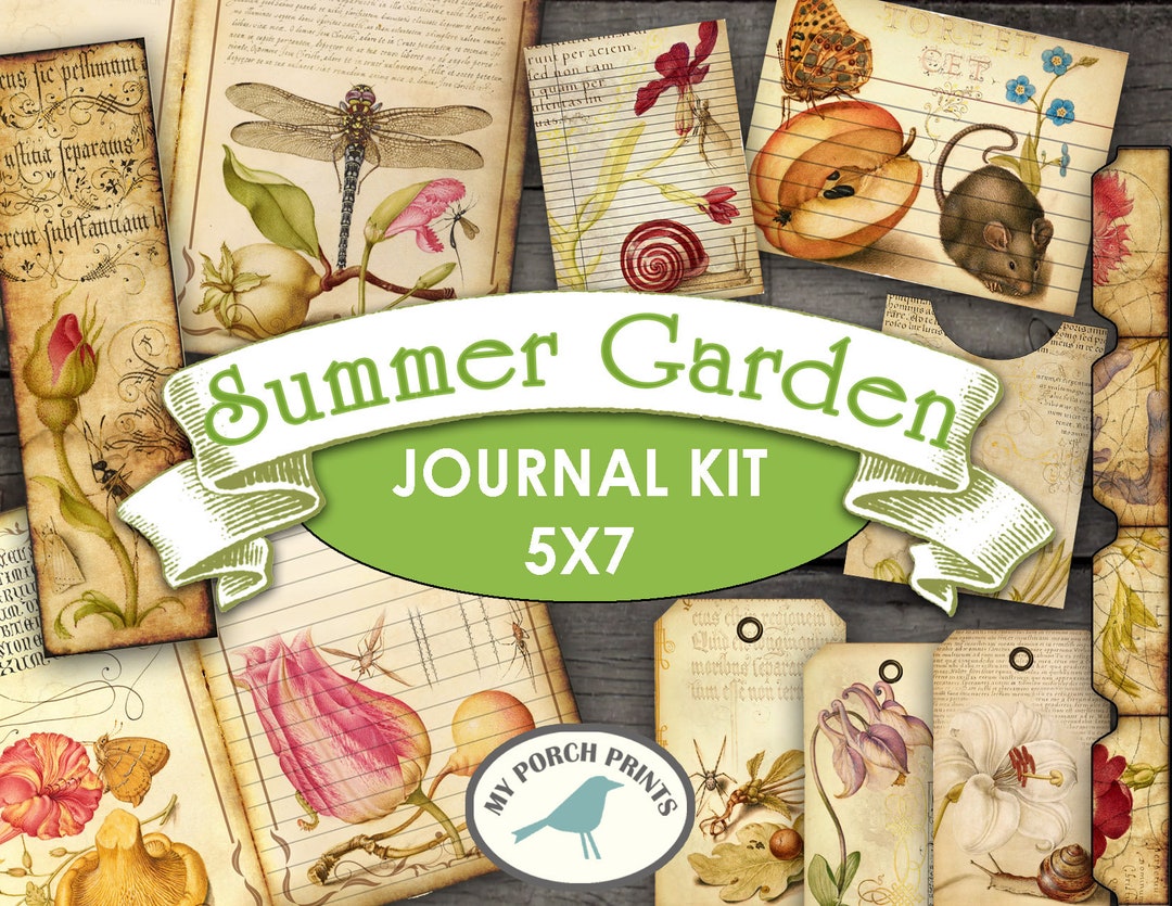 Summer Garden Journal Kit, Journal Pages, Book, Vintage, 5x7, Junk ...