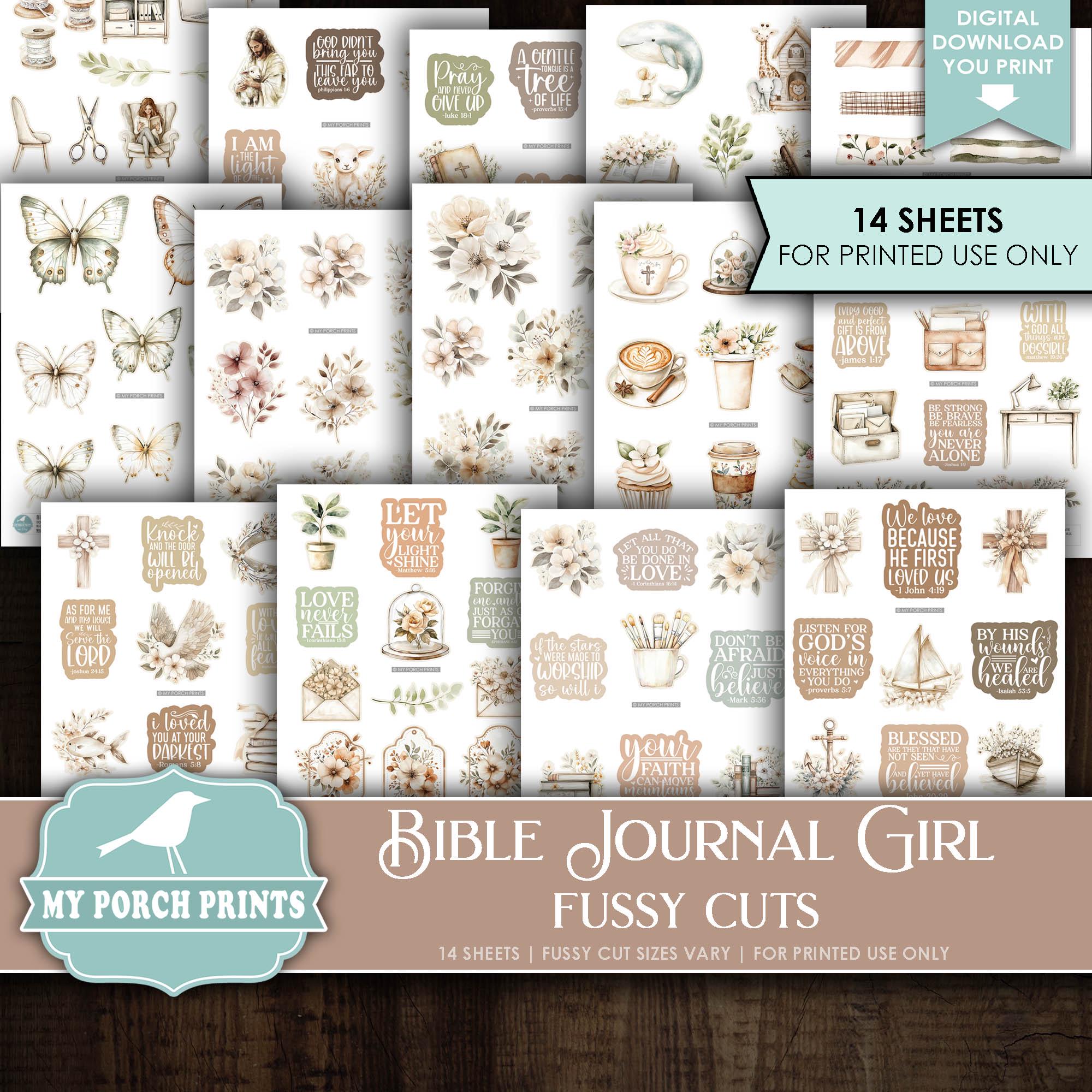 Bible Journal Girl FUSSY CUTS, Junk Journal Verse Stickers Scripture ...