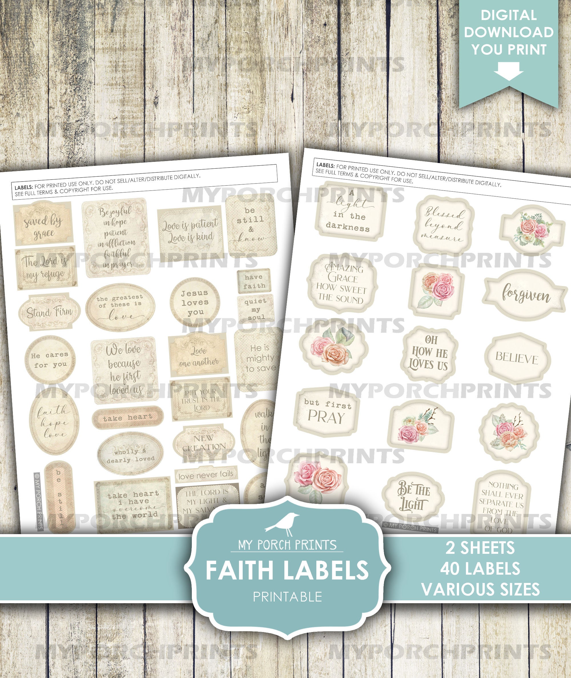 Faith Labels, Junk Journal, Bible Journaling, Words, Stickers, Verse ...