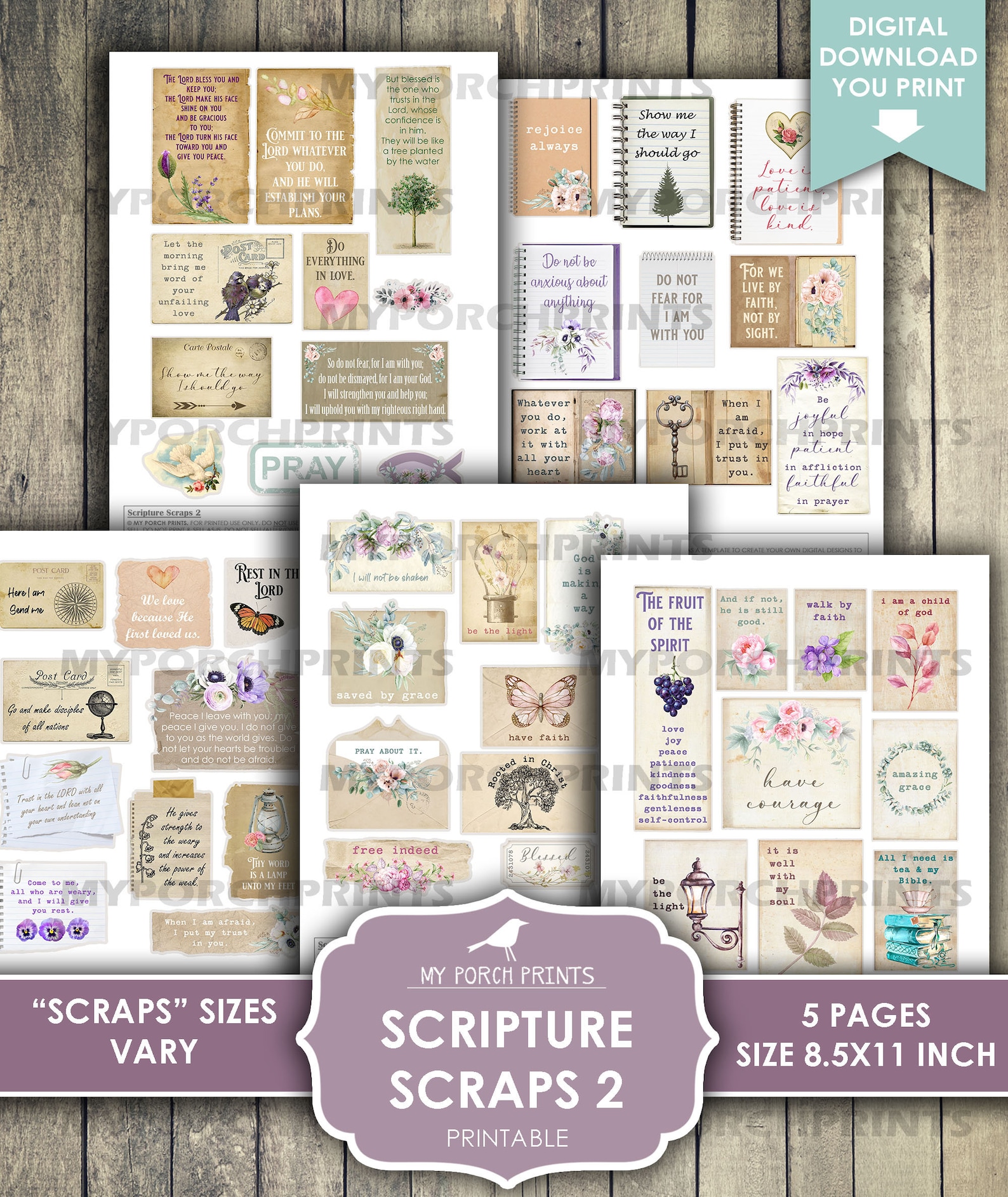 Scripture Scraps 2, Junk Journal, Bible Journaling, Stickers, Verse ...