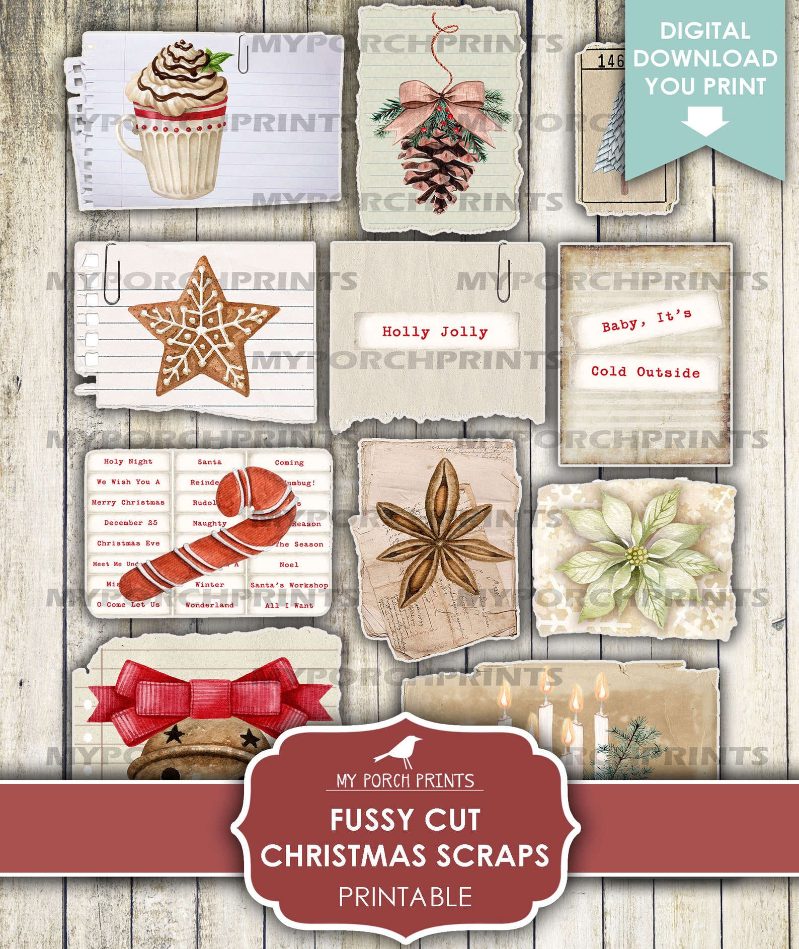 Fussy Cut Christmas Scraps Junk Journal Tag December - Etsy