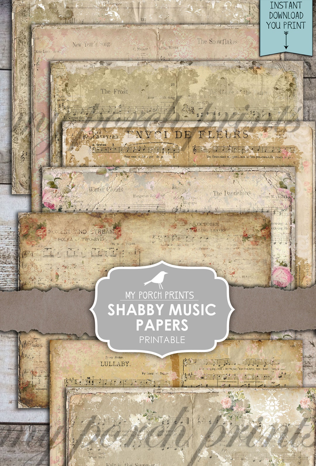 Junk Journal, Shabby Music Paper, Sheet Music, Grunge, Scrapbook ...