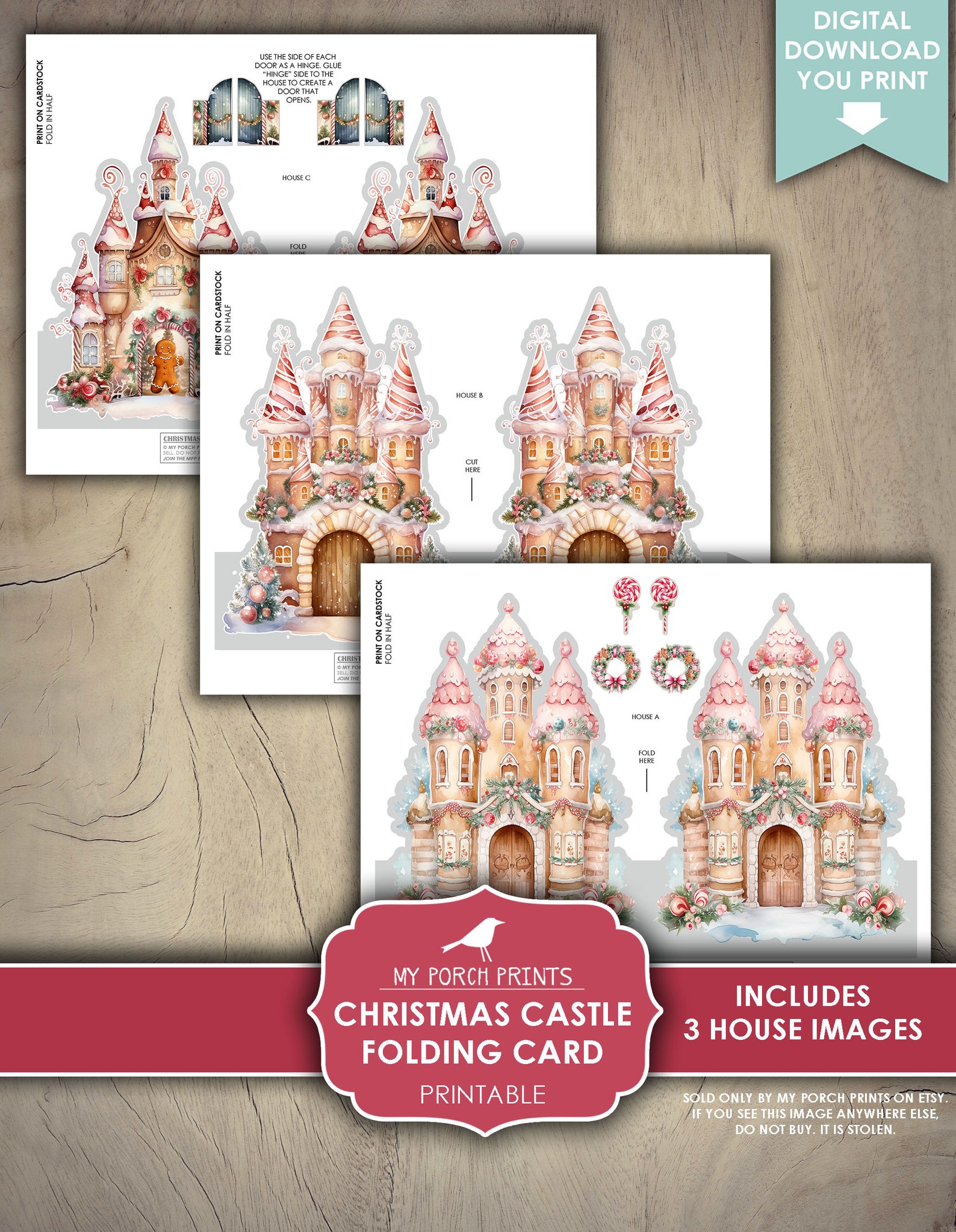 Christmas Castle Folding Card Junk Journal, House, Insert, 3D, Craft ...