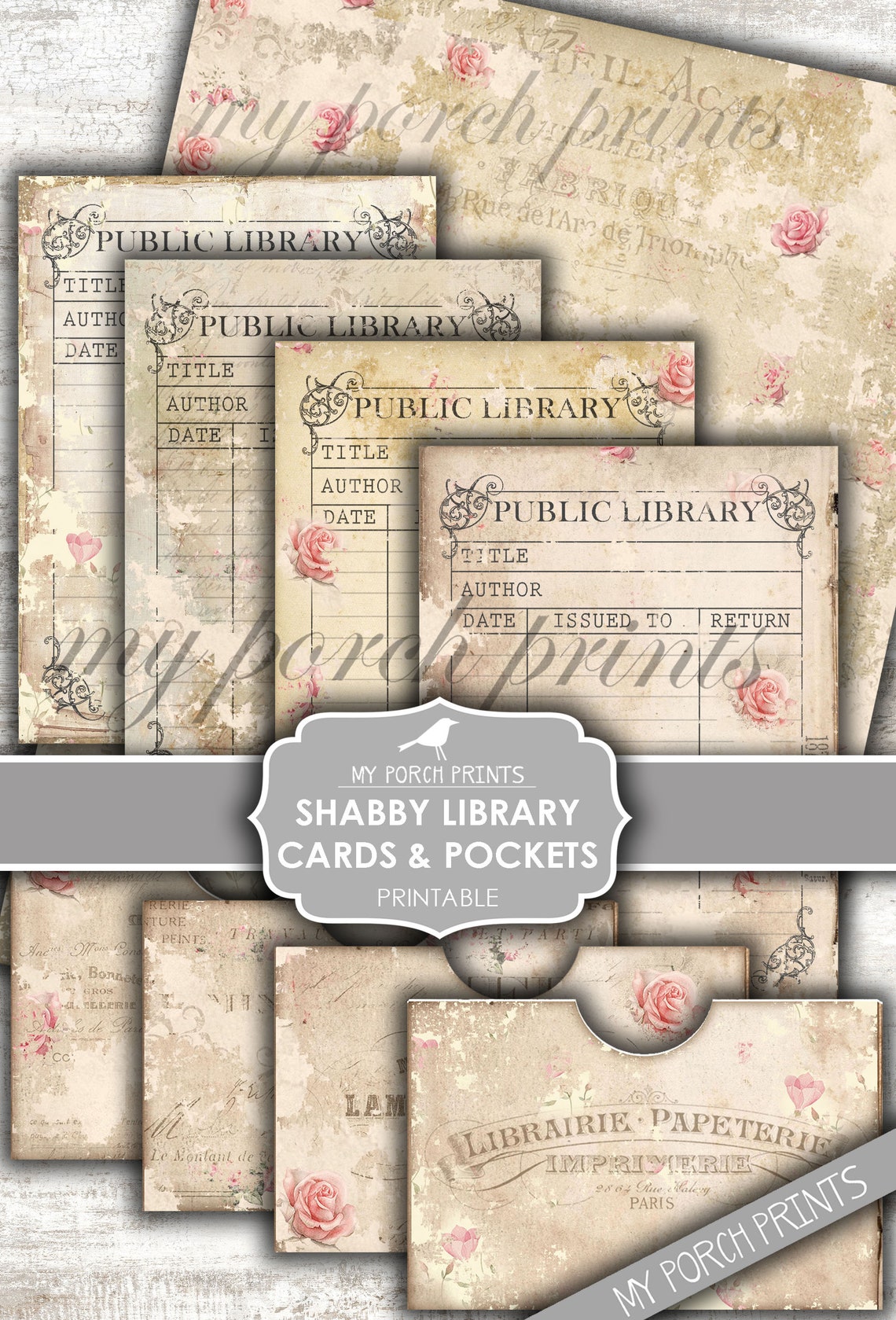 Junk Journal Shabby Library Cards Pockets ATC Pink Craft - Etsy