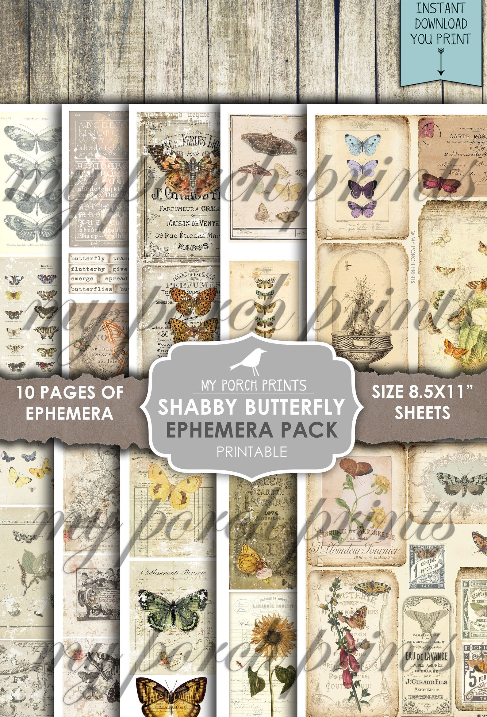 Junk Journal Ephemera Pack Shabby Butterfly Butterflies - Etsy