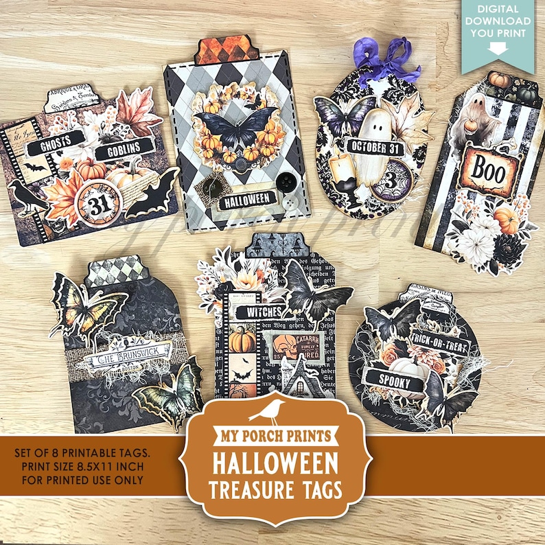 Halloween Treasure Tags Kit, Junk Journal, Fussy Cuts, Autumn, Pumpkin ...
