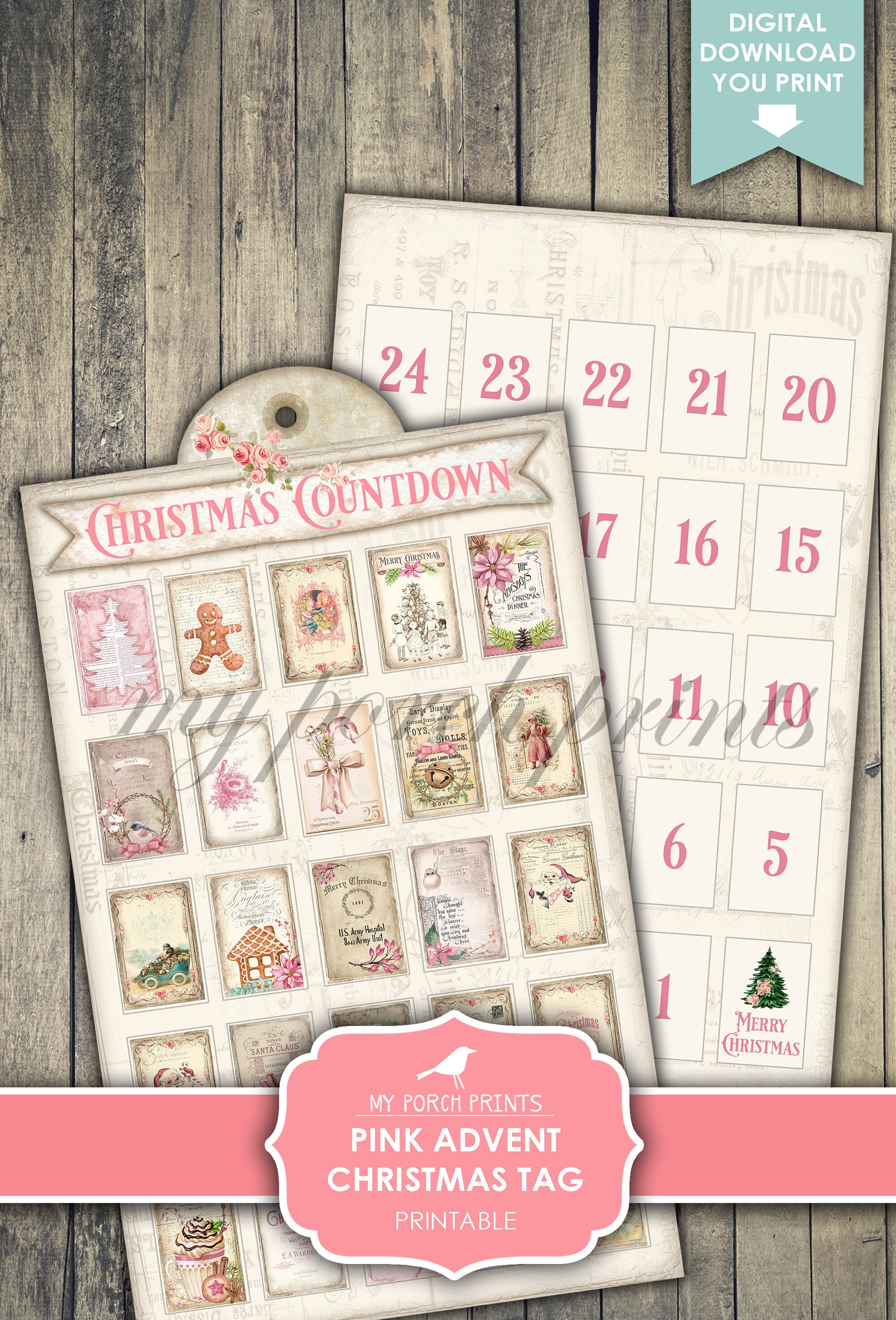 Pink Advent Christmas Countdown Tag, Junk Journal December Daily Kids ...