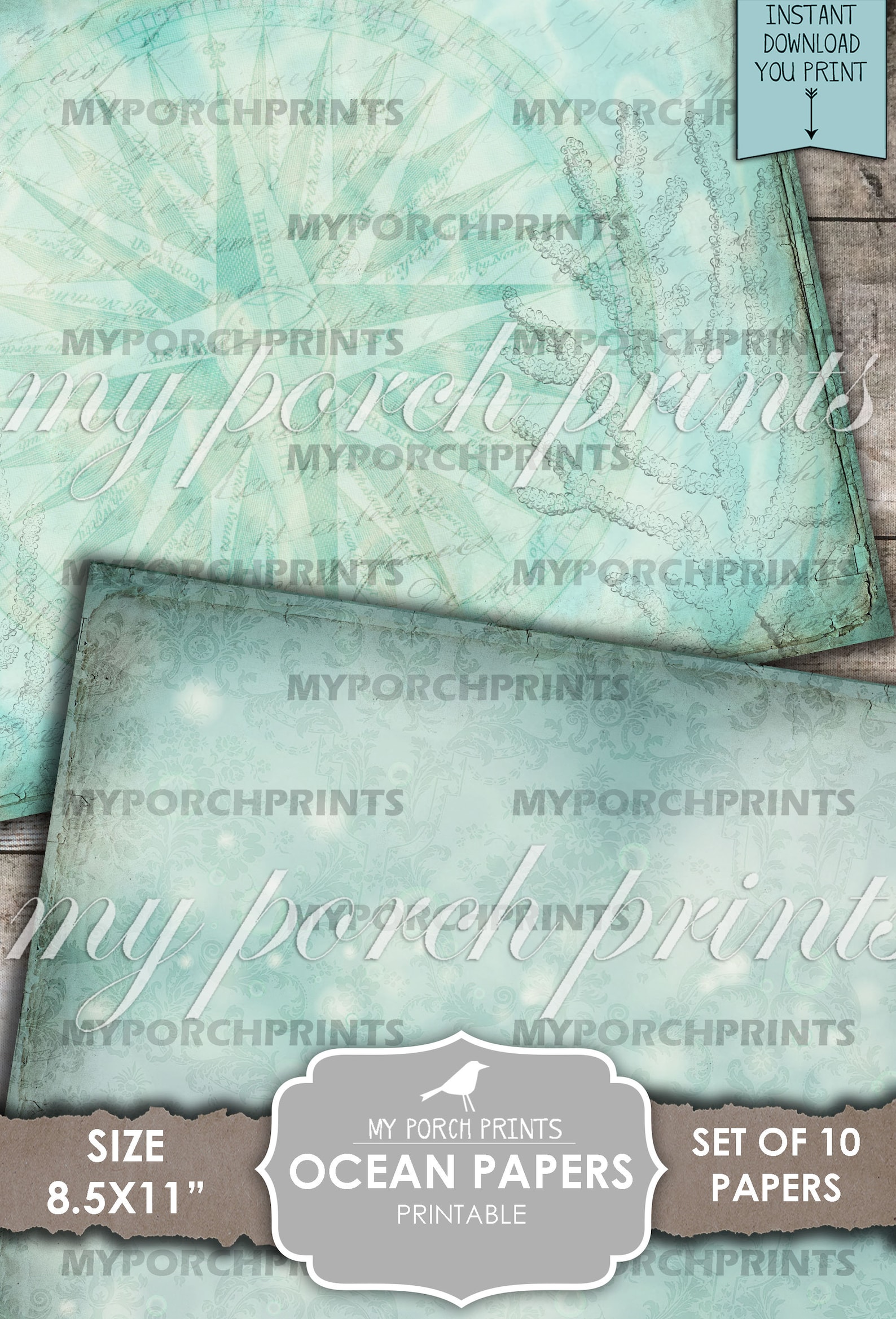 Junk Journal, Ocean Papers, Printable, Mermaid, Sea, Ocean, Paper ...