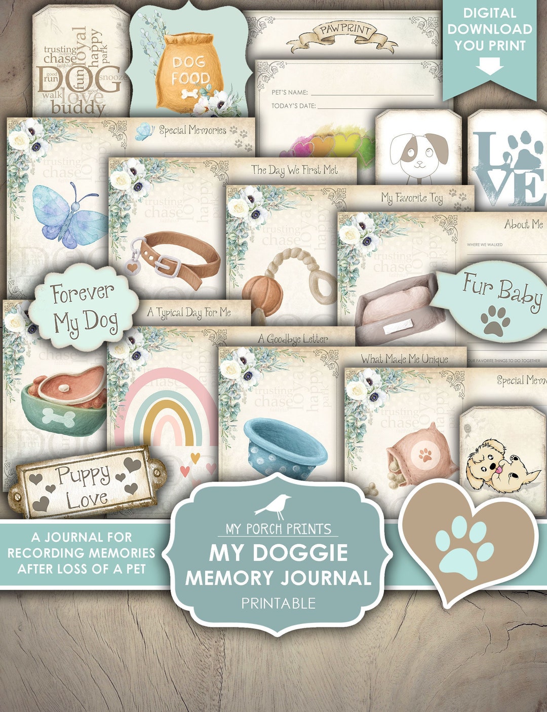 Junk Journal, Dog, Memory, Pet, My Doggie, Grief, Loss, Memorial, Puppy ...