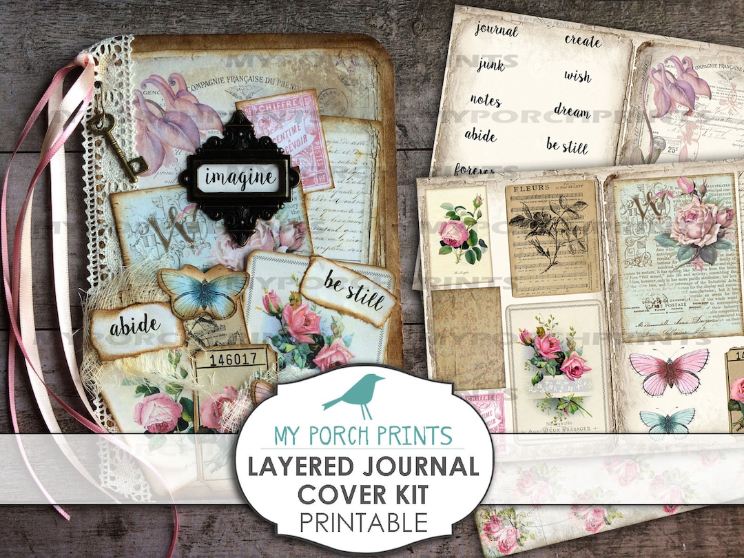 Layered, Journal Cover, Kit, Junk Journal Kit, Printable Ephemera ...