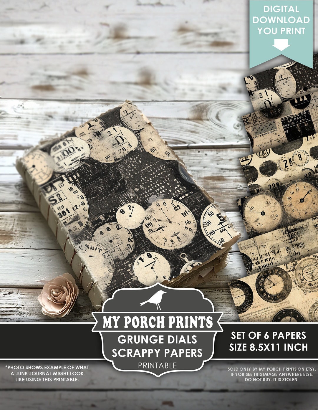 Grunge Dials Scrappy Papers, Junk Journal Pages, Steampunk, Clock ...