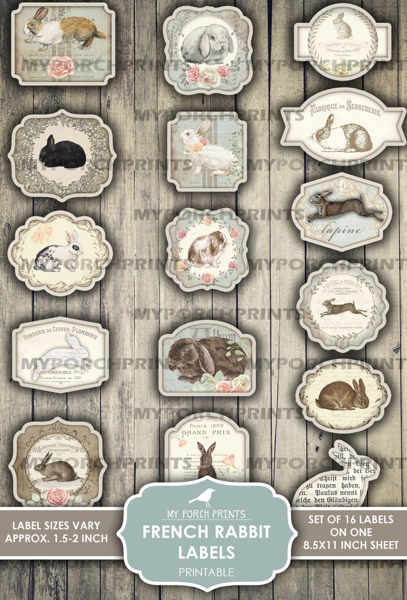Labels, French Rabbit, Junk Journal, Shabby, Bunny, Easter, Bunnies ...