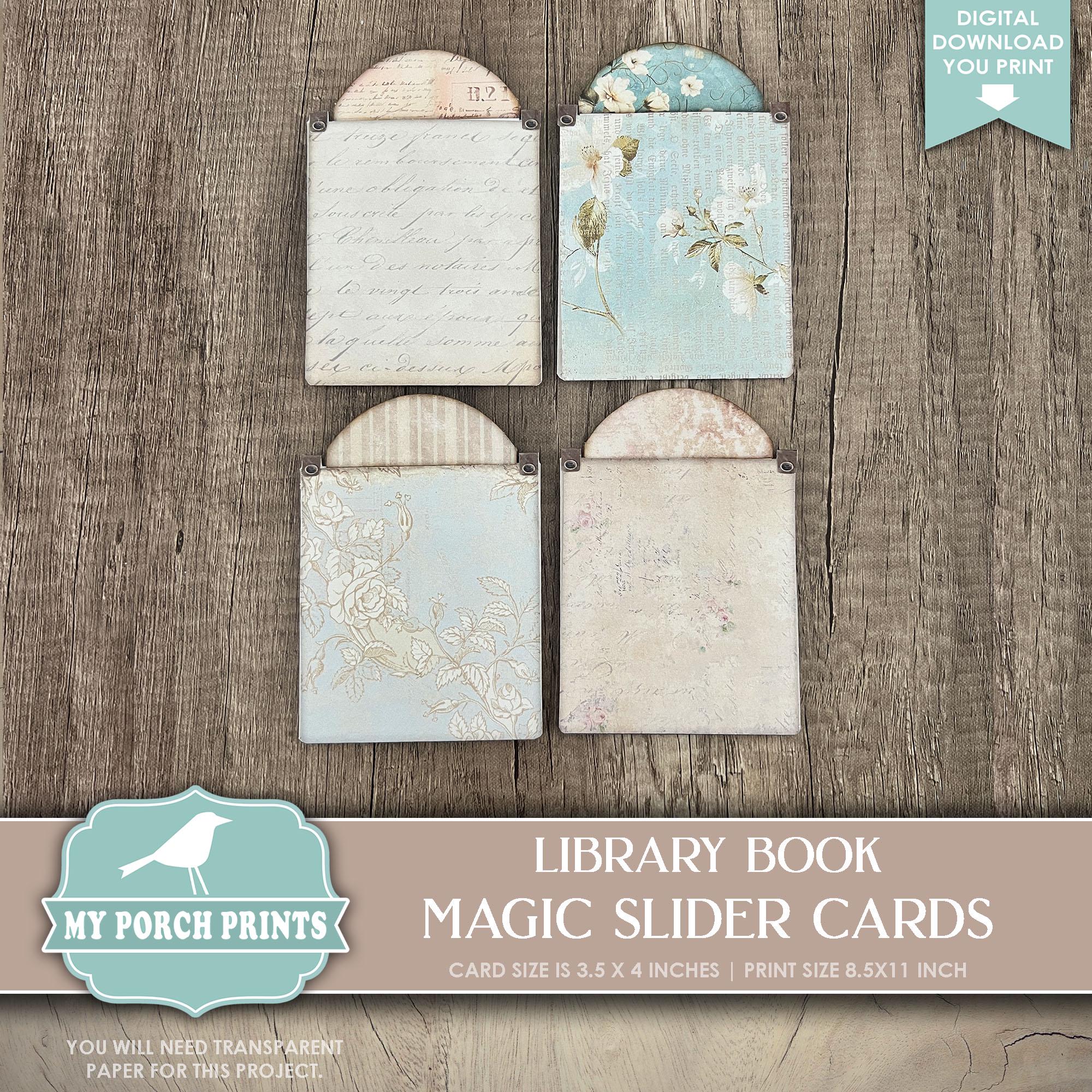 Library Book Magic Slider Cards, Junk Journal, Black and White, Color ...
