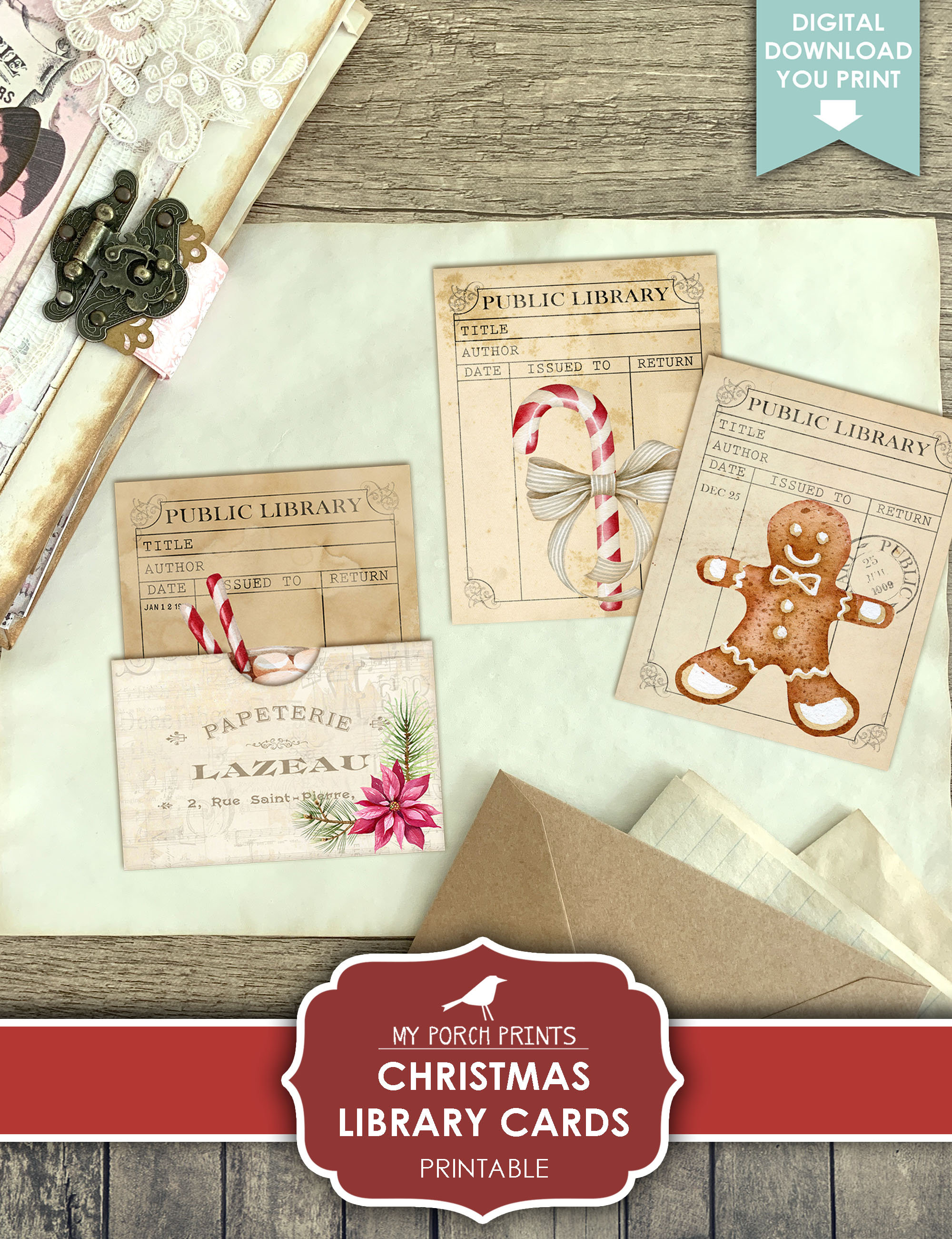 Christmas Library Cards, Junk Journal, December Daily, Winter, Tag ...