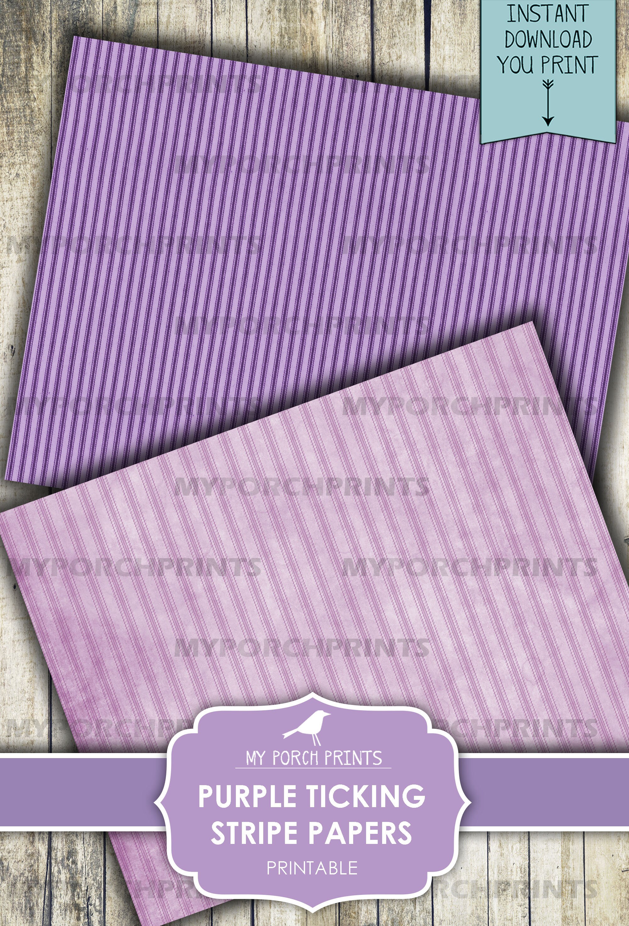 Junk Journal, Ticking Stripe, Papers, Purple, Lavender, Printable ...