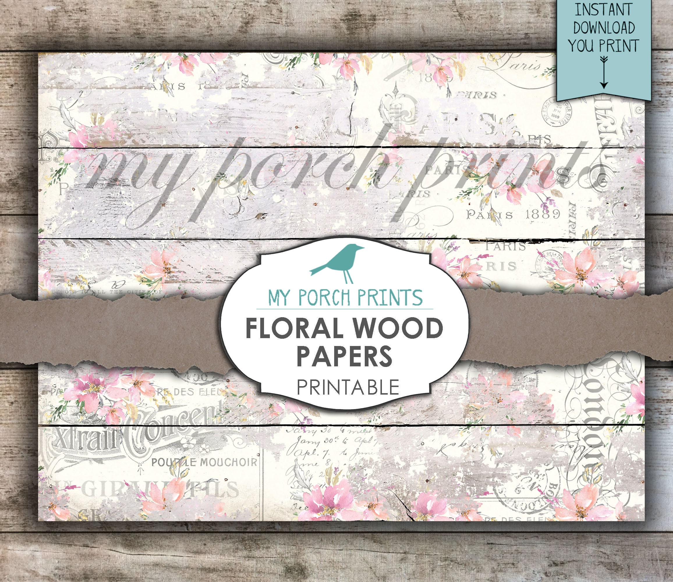 Floral Wood Printable Paper Junk Journal Digital Flower - Etsy