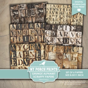 Grunge Alphabet Scrappy Papers, Junk Journal, Letters, Sepia, Masculine ...