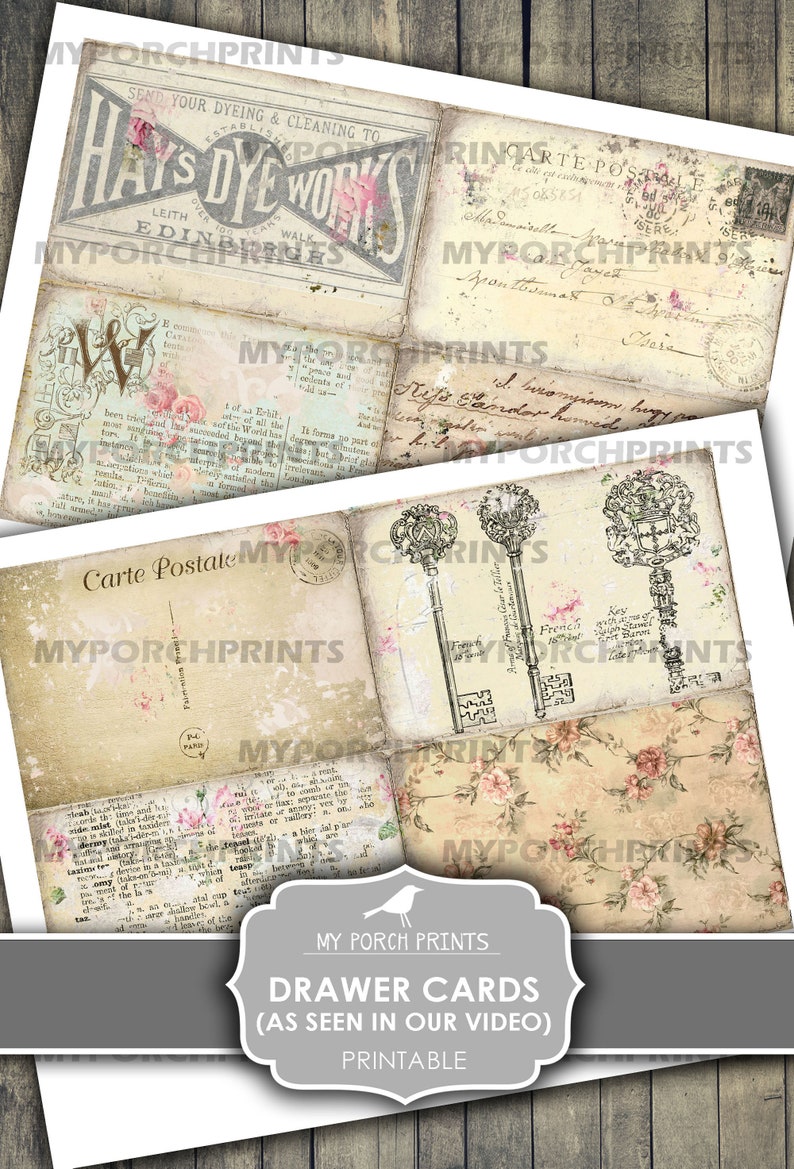 Junk Journal Kit, Printable Wood Drawer Cards, Papers, My Porch Prints ...