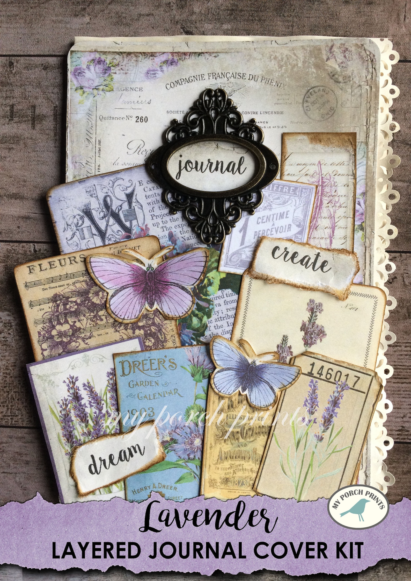 Lavender Layered Journal Cover, Kit, Junk Journal Kit, Printable ...
