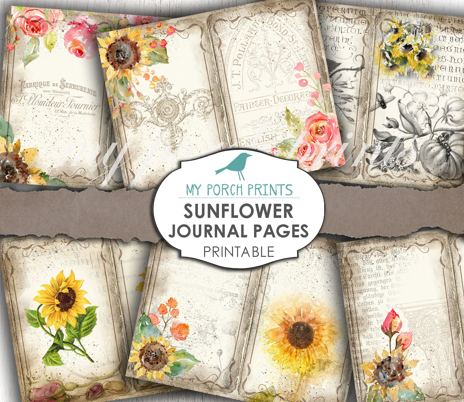 Sunflower Journal Pages Junk Journal Kit Papers Ephemera - Etsy