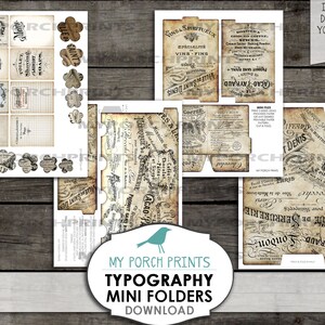 Mini File Folders, Typography, Scrapbook Kit, Junk Journal Kit ...