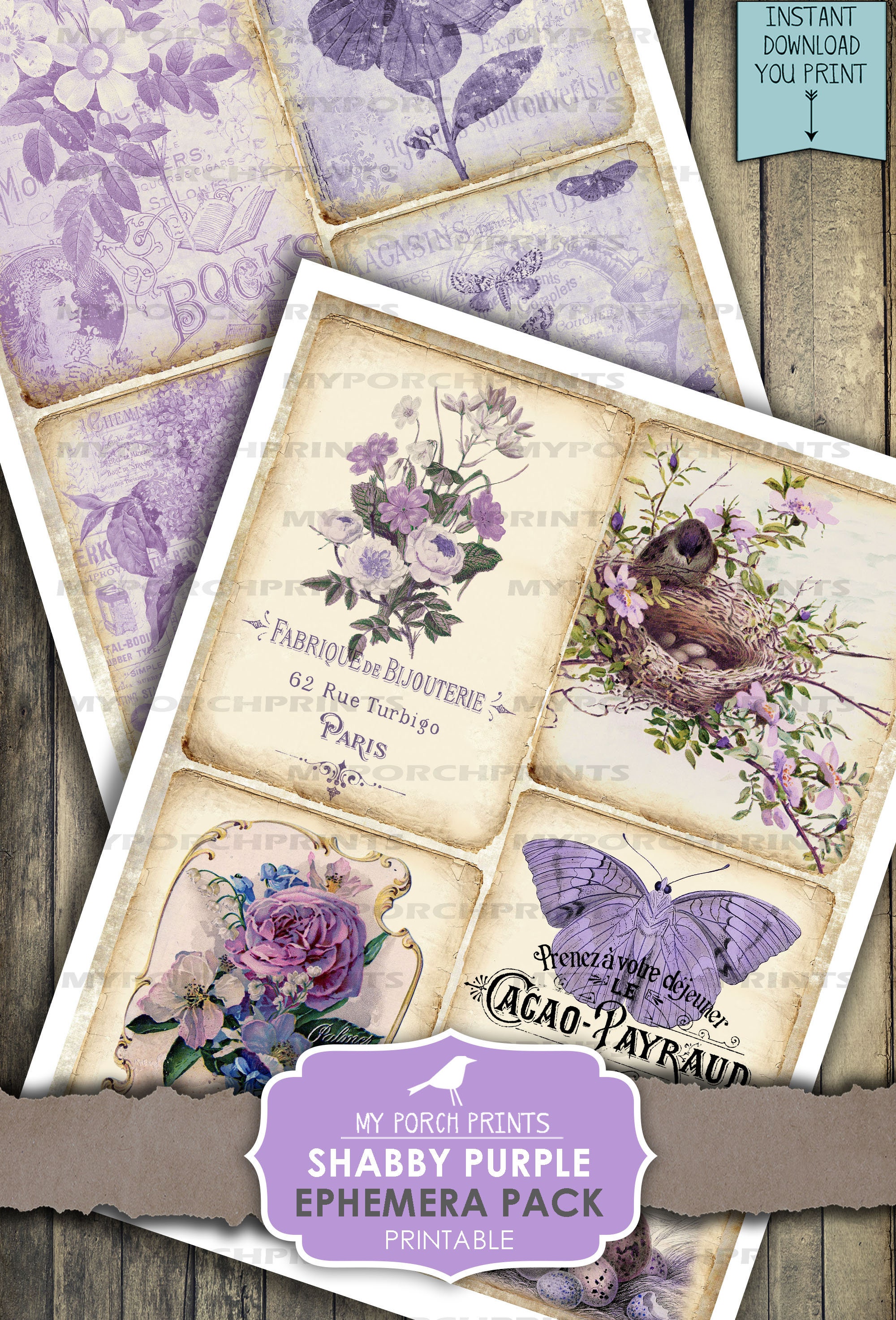 Junk Journal Ephemera Pack Shabby Purple Butterfly - Etsy Hong Kong
