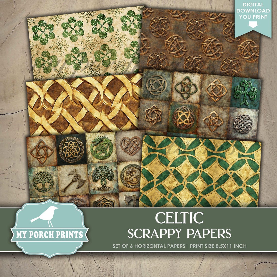 Celtic Scrappy Papers, Junk Journal, Green, Spring, St Patrick's ...