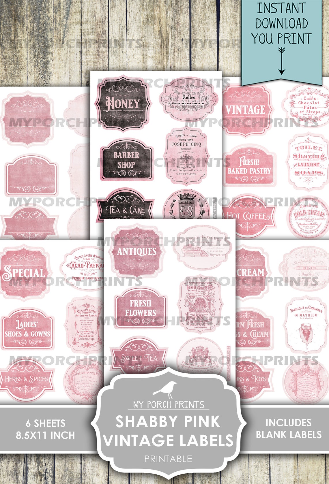 Junk Journal Labels Shabby Pink Vintage Words Tags | Etsy