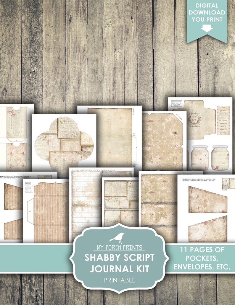 Junk Journal Kit Shabby Script Boho Vintage Floral - Etsy