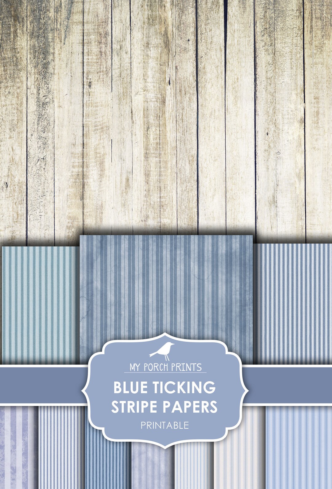Junk Journal, Ticking Stripe, Papers, Blue, Printable, Ephemera, My ...