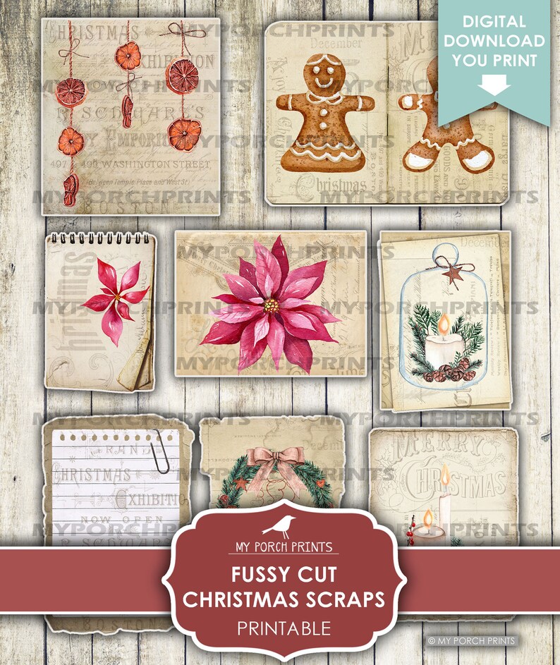 Fussy Cut Christmas Scraps Junk Journal Tag December - Etsy