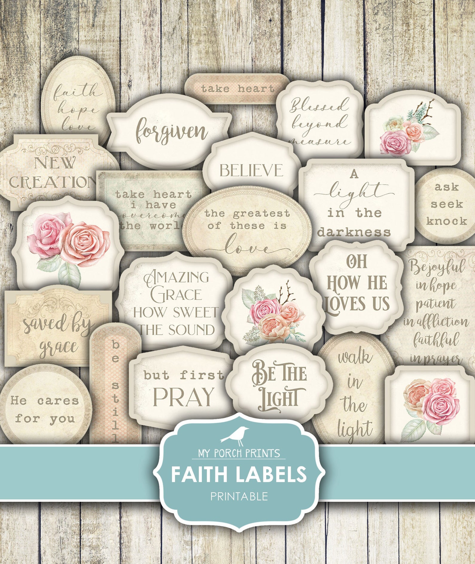 Faith Labels, Junk Journal, Bible Journaling, Words, Stickers, Verse ...