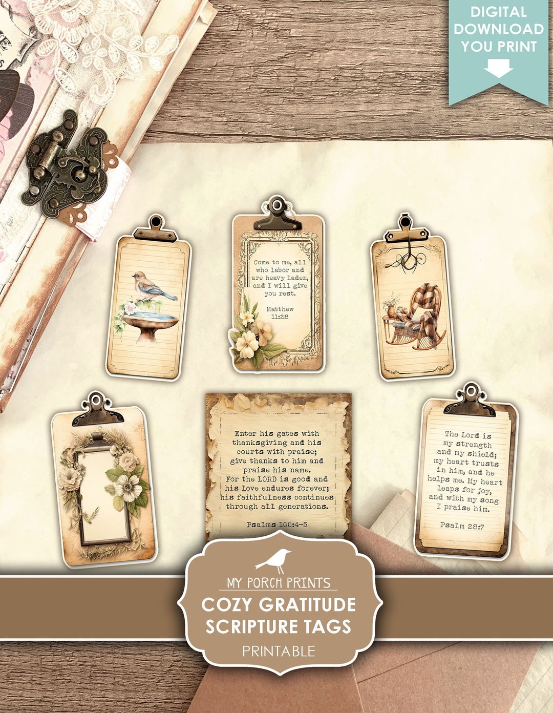 Cozy Gratitude Scripture Tags, Junk Journal, Thanksgiving, Cozy, Tag ...