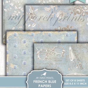 Junk Journal, French, Blue, Papers, Toile, Butterflies, Teal, Floral ...