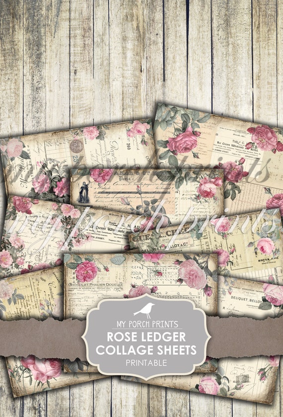 Junk Journal Rose Ledger Collage Sheets Printable Papers - Etsy