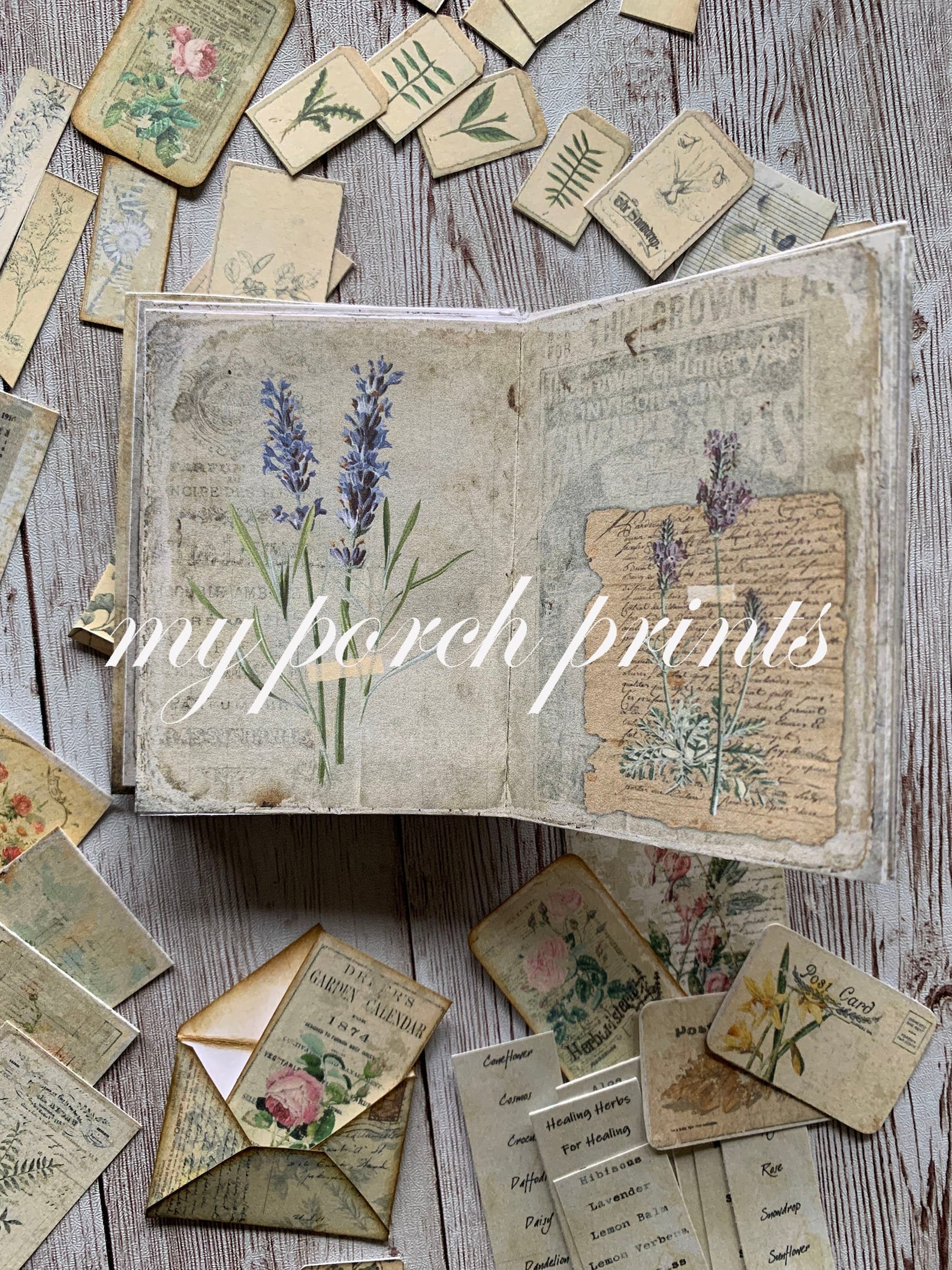 Botanical Pocket Sized Junk Journal Kit, No-sew Ephemera Printable ...