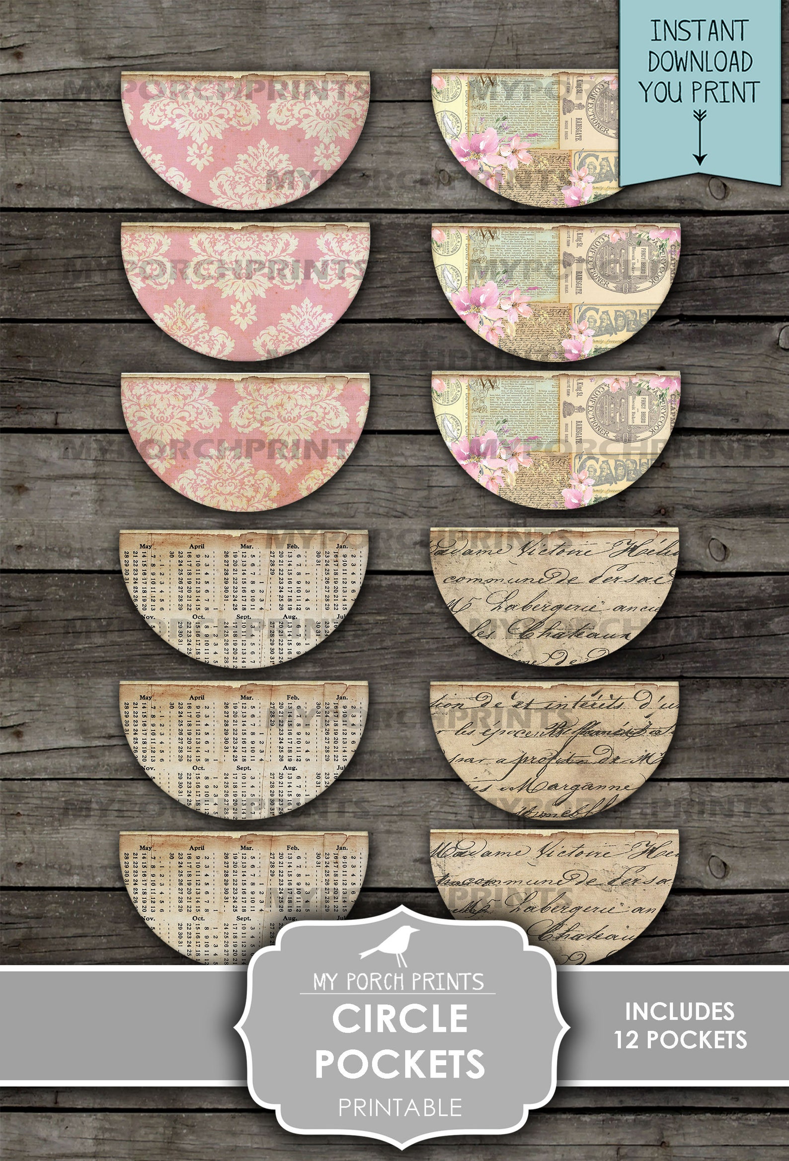 Circle Pockets, Junk Journal, Kit, Printable, Paper, Craft Kit ...
