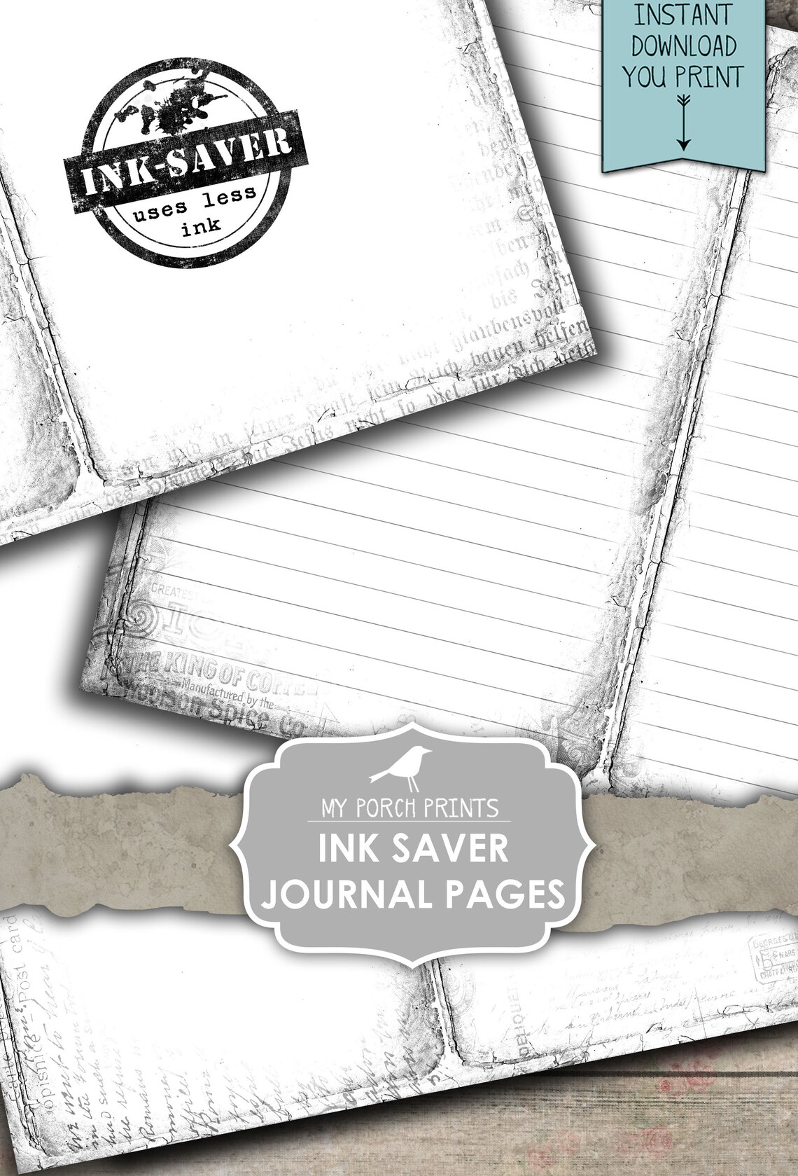 Journal Pages Junk Journal Printable Papers Ink Saver - Etsy