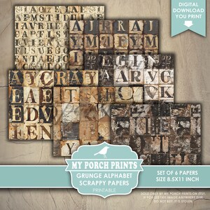 Grunge Alphabet Scrappy Papers, Junk Journal, Letters, Sepia, Masculine ...