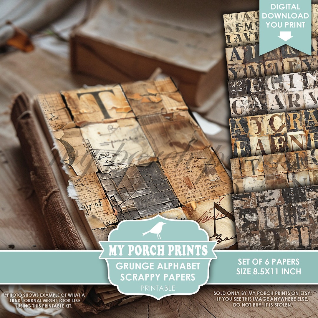 Grunge Alphabet Scrappy Papers, Junk Journal, Letters, Sepia, Masculine ...